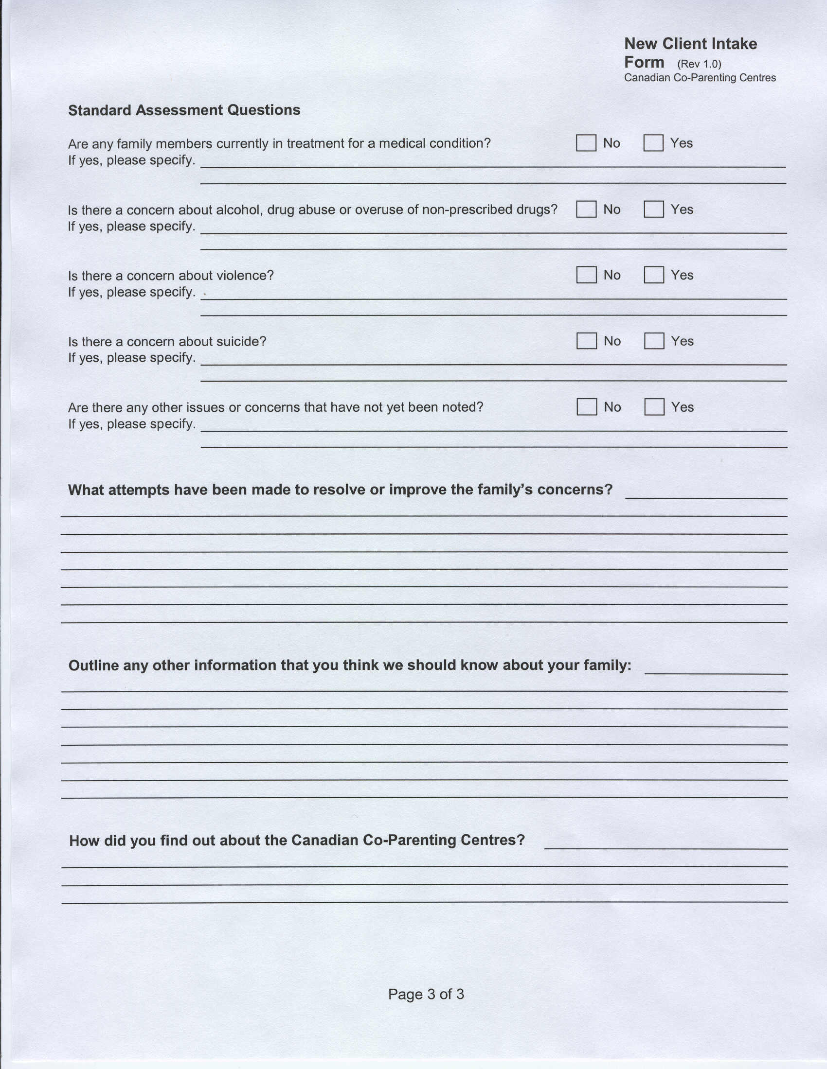 Canadian Co-Parenting Centres - Forms: Intake